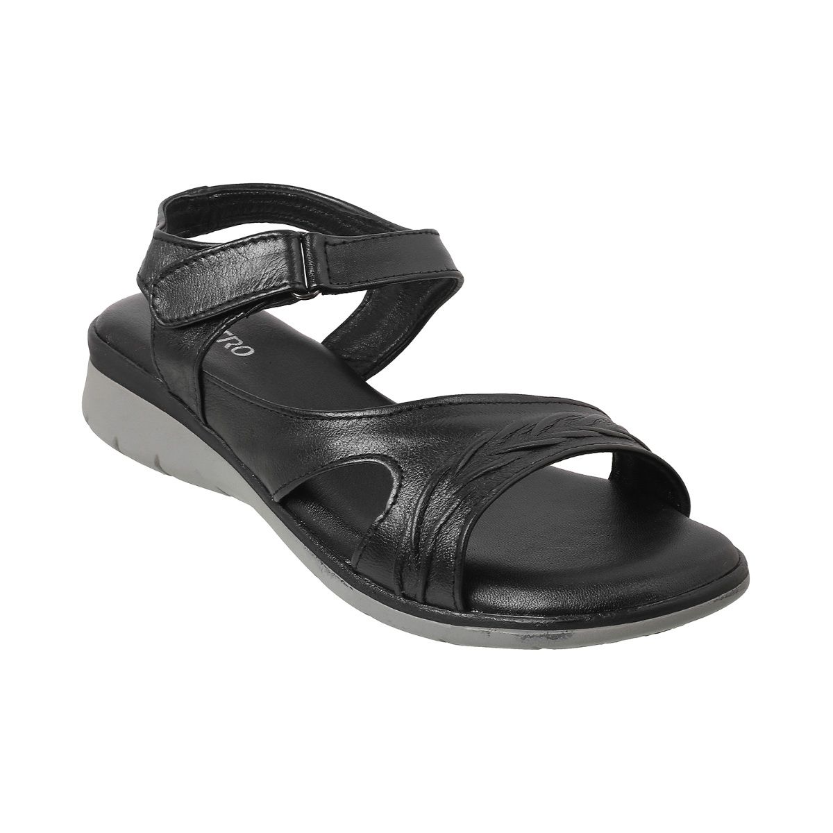 Buy Metro Womens Black Flat SandalsMetro Black Synthetic Textured ...