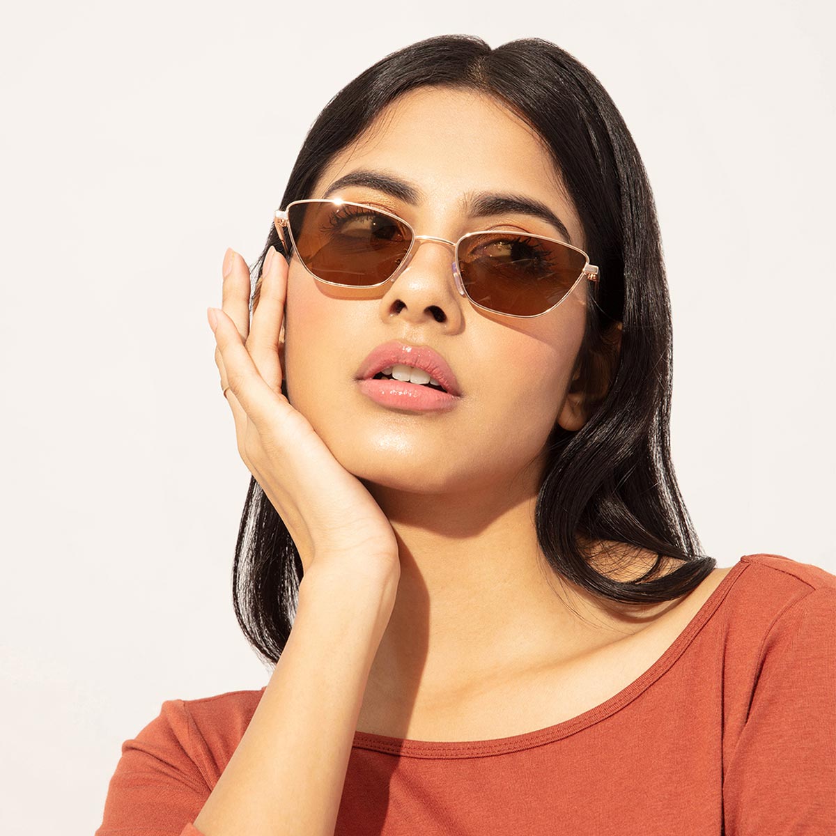 Twenty Dresses By Nykaa Fashion Gold Brown Oblong Sunglasses Buy