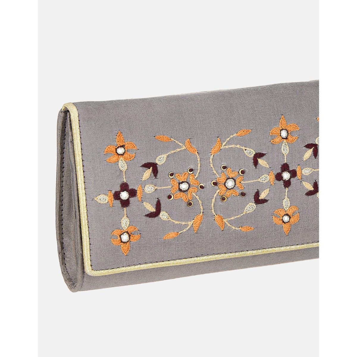 Buy Fabindia Grey Modal Hand Embroidered Clutch Online