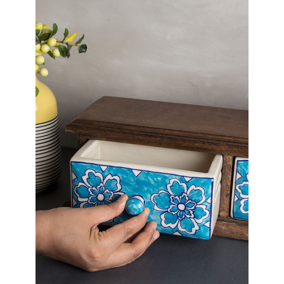 Buy The 7 DeKor Decorative Wooden Cabinet with 2 Ceramic Drawers Online