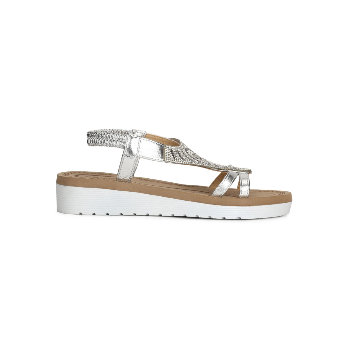 Buy Truffle Collection Silver Met Diamante Double Strap Platform Slip ...
