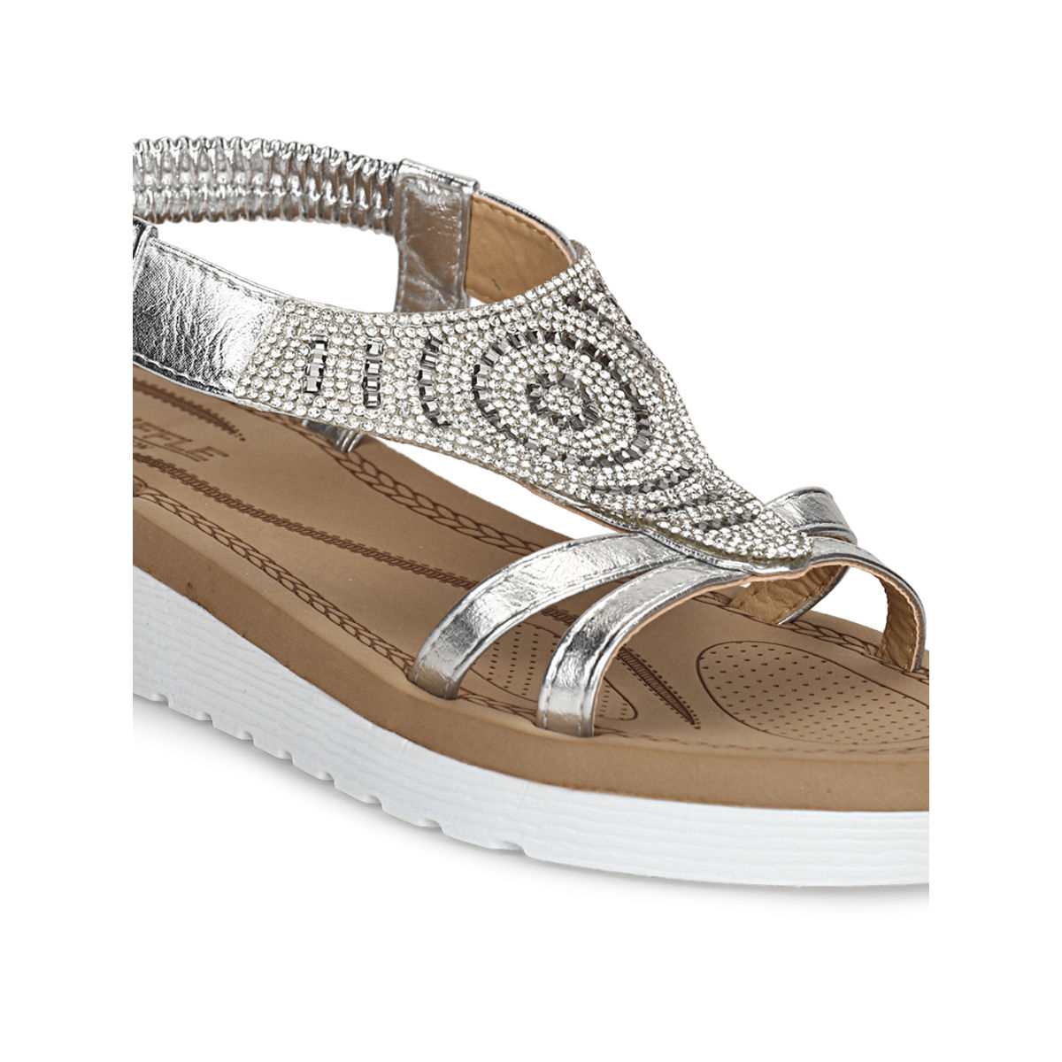 Buy Truffle Collection Silver Met Diamante Double Strap Platform Slip ...