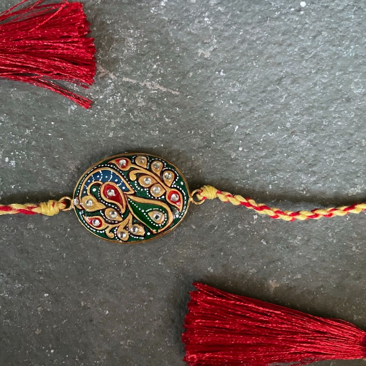 Buy Mitali Jain Tanjore Rakhi Green & Yellow Online