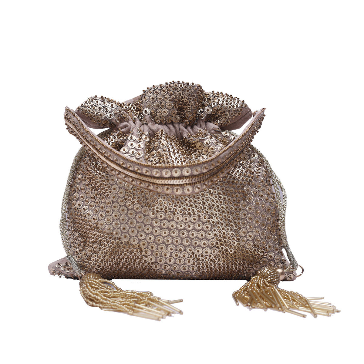 Buy Angeline Beige Golden Potli Bag Online