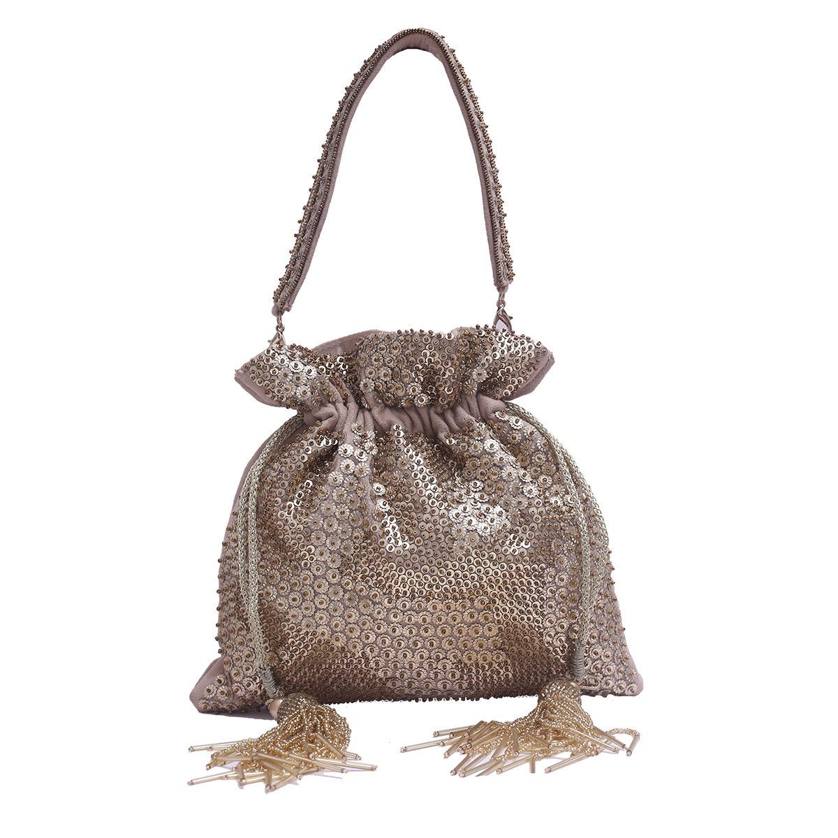 Buy Angeline Beige Golden Potli Bag Online
