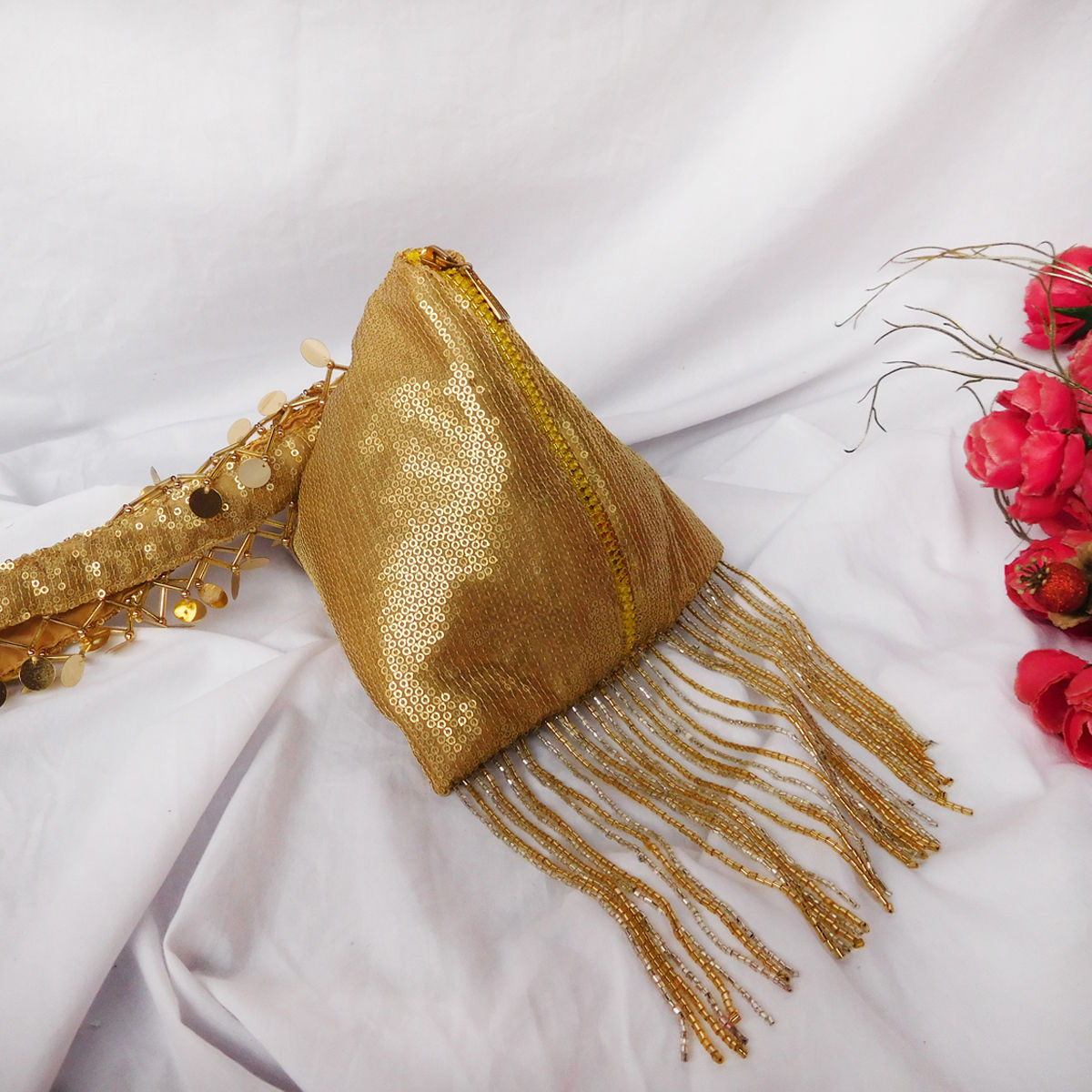 Buy Soho Boho Studio Golden Diva Pyramid Potli Bag Online