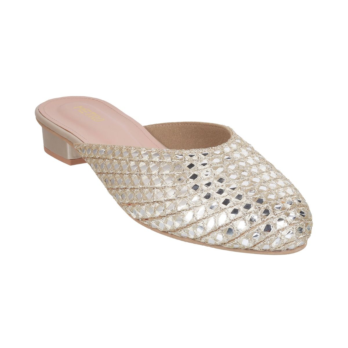 Metro Womens Gold Mules Metro Gold Synthetic Mirror Work Women Mules ...