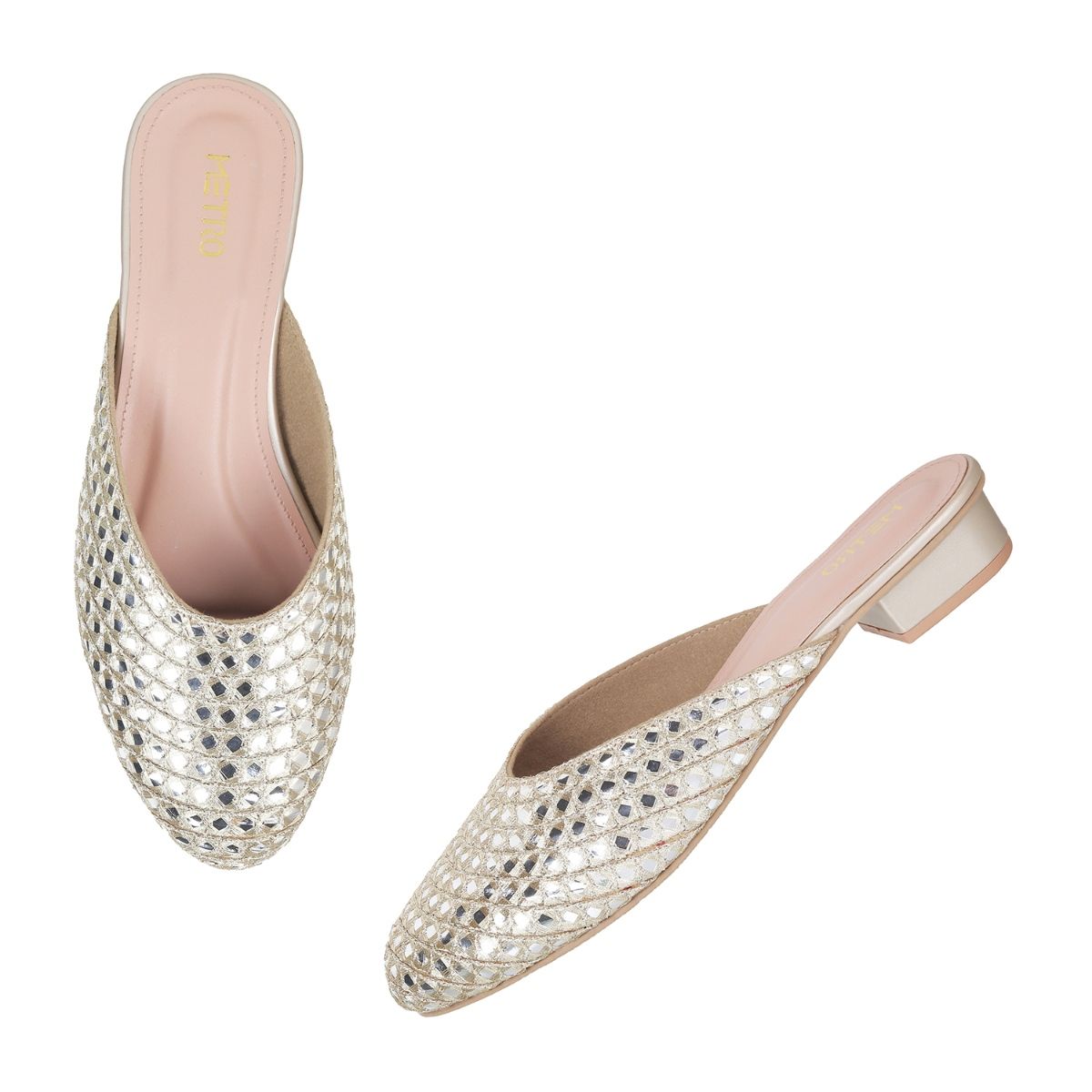 Metro Womens Gold Mules Metro Gold Synthetic Mirror Work Women Mules ...