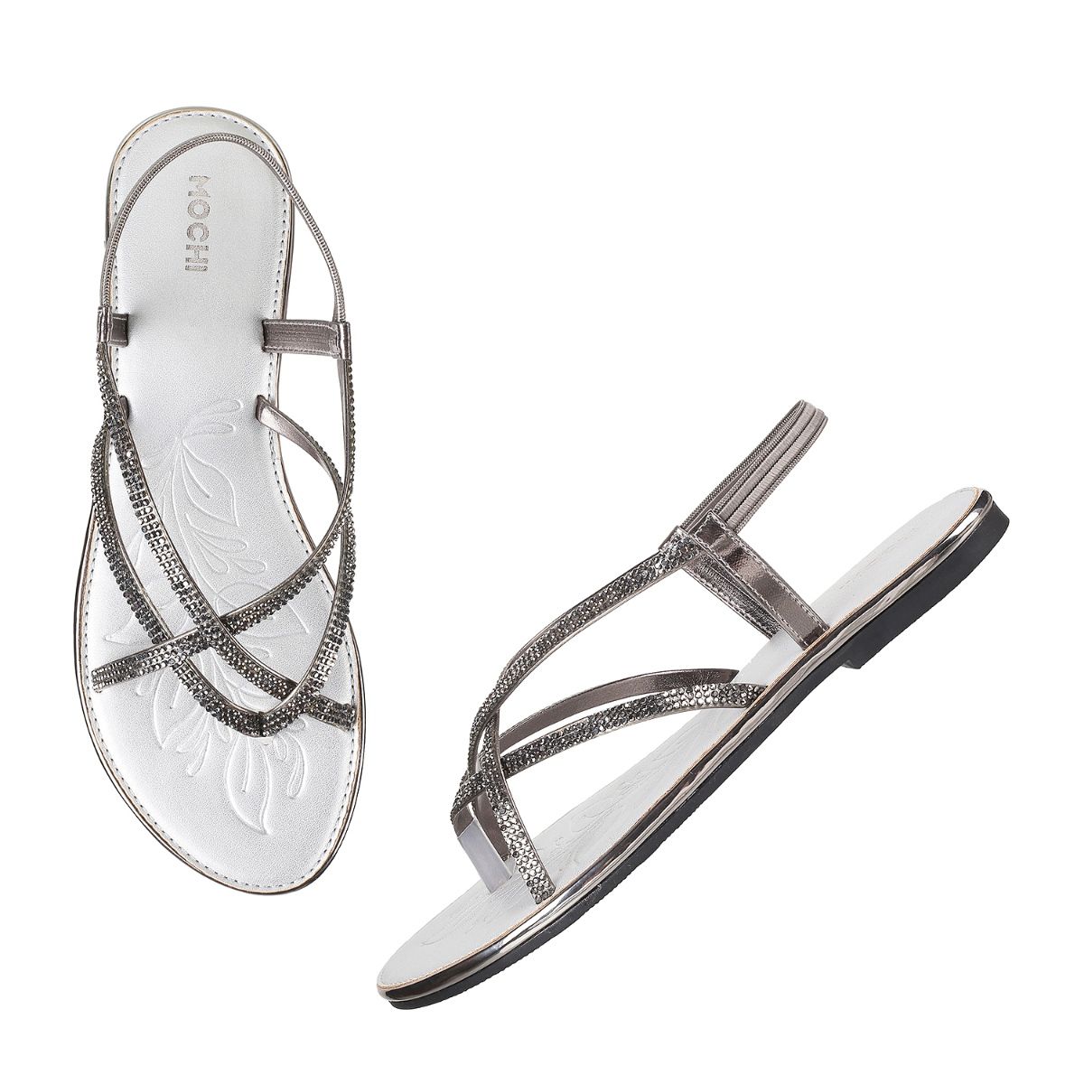 Buy Mochi Womens Gun Metal Flat SandalsMochi Gun Metal Synthetic ...