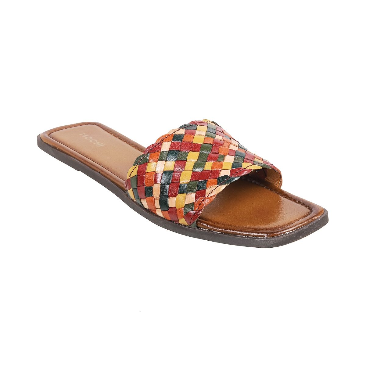 Mochi Womens Multi color Flat Mules Mochi Multi Leather Textured Women ...