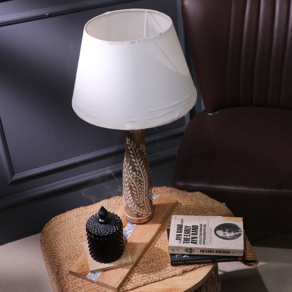 Buy The Decor Mart Leaf Embossed Lamp with White Shade Online