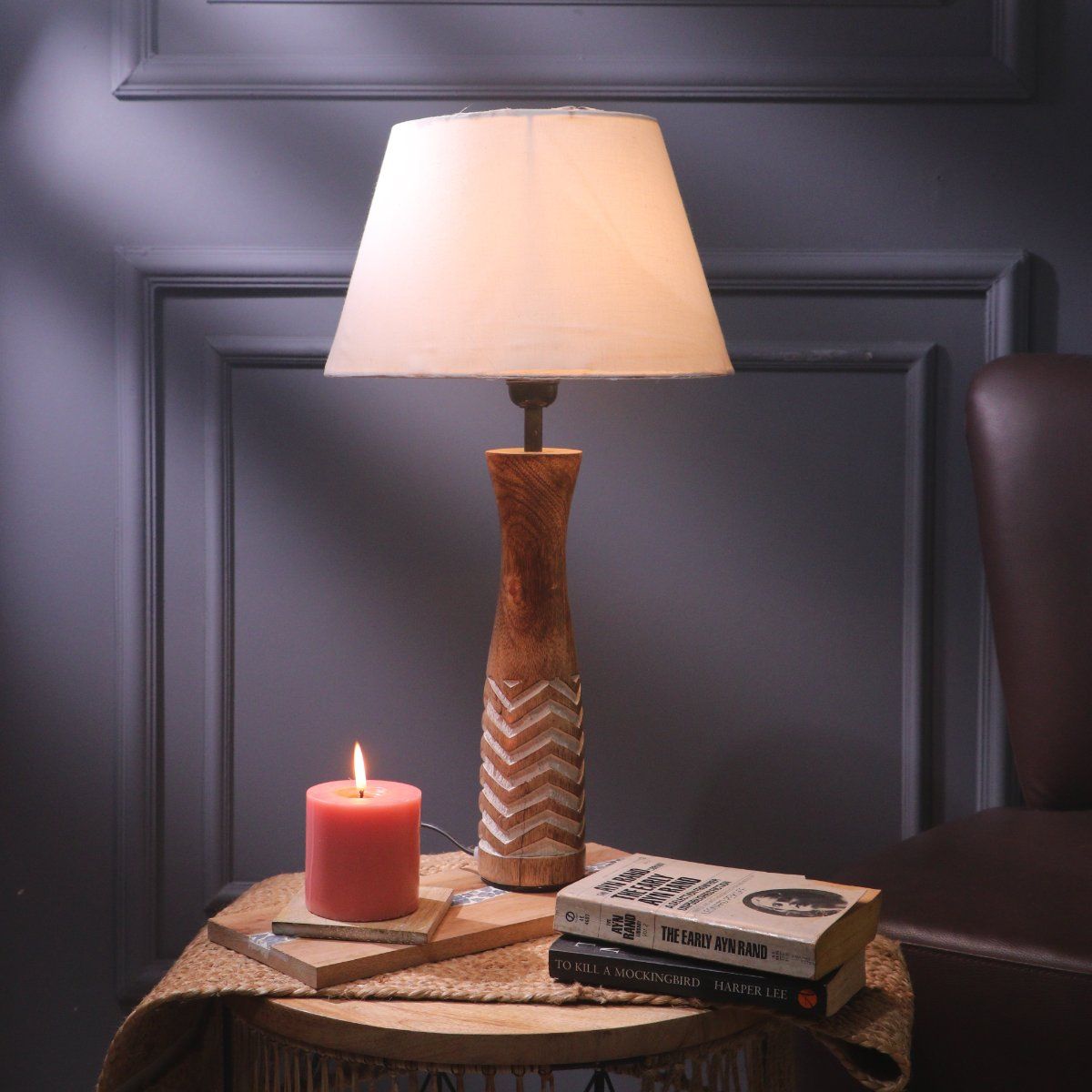 Buy The Decor Mart White Striped Lamp with Shade Online