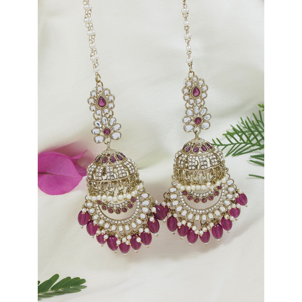 Buy I Jewels Traditional Kundan and Pearl Dangle Jhumka Earrings with ...