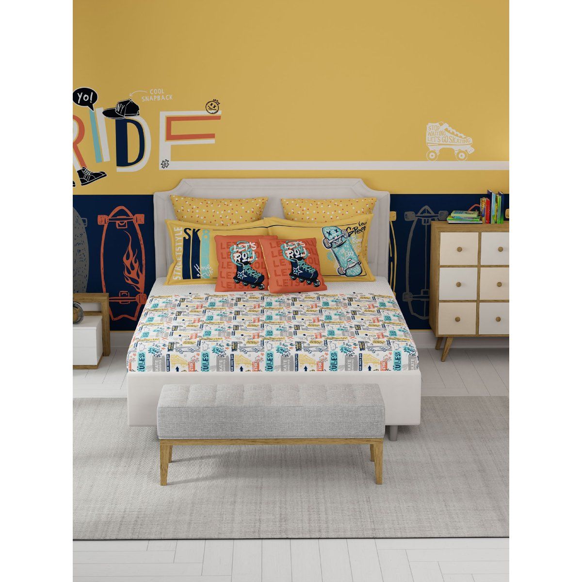 Buy MYTRIDENT Juniors Printed Double Bedsheet with Pillow Cover 144 Tc ...