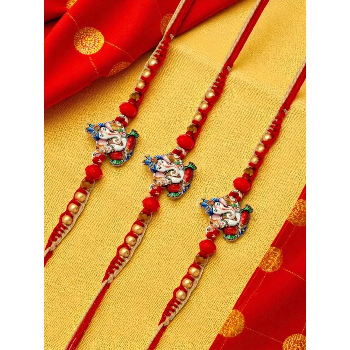 Buy ADIVA Pack Of 3 Handmade Lord Ganesha Thread Rakhis With Roli ...