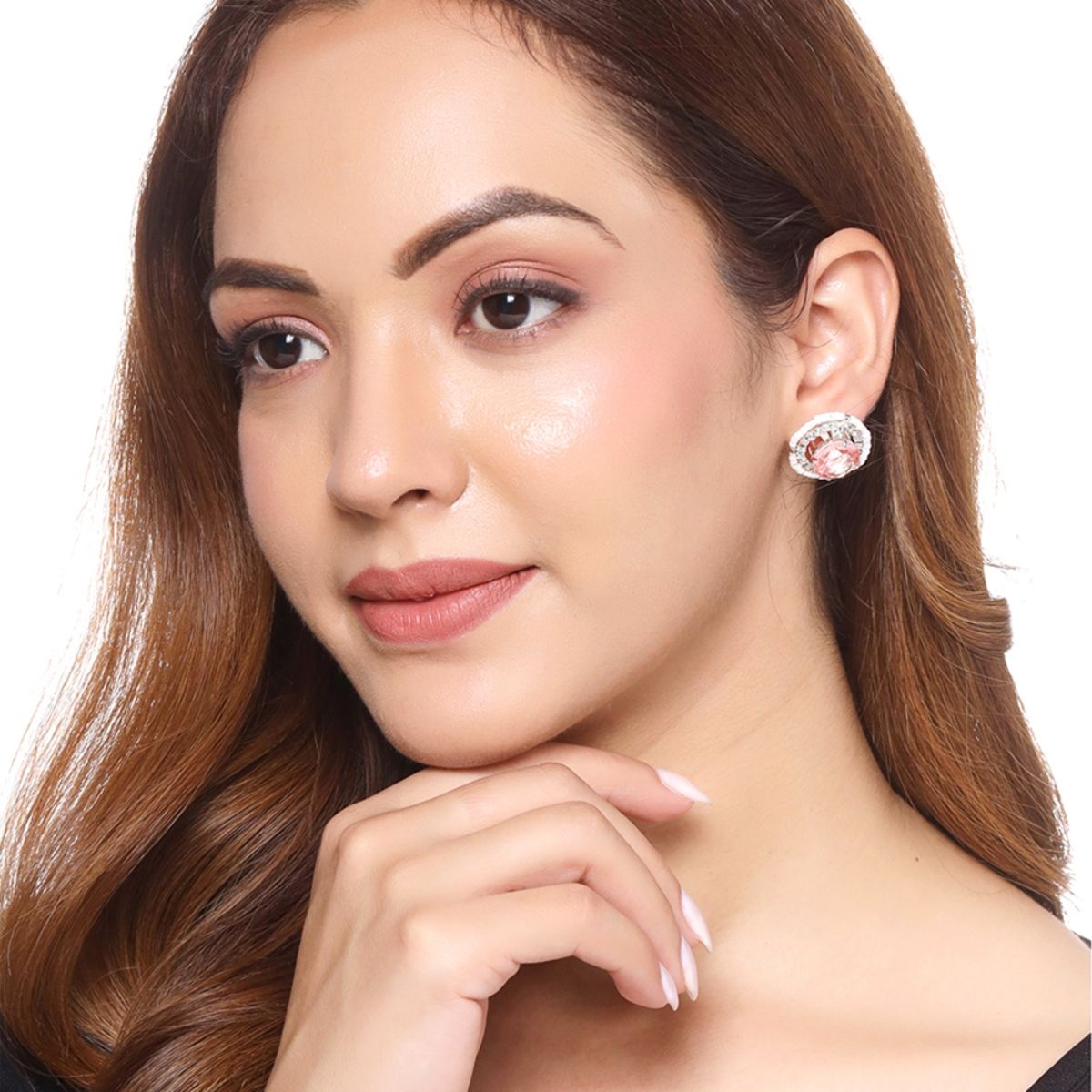 Buy Yellow Chimes Pink Single Sone Studded Beaded Stud Earrings Online