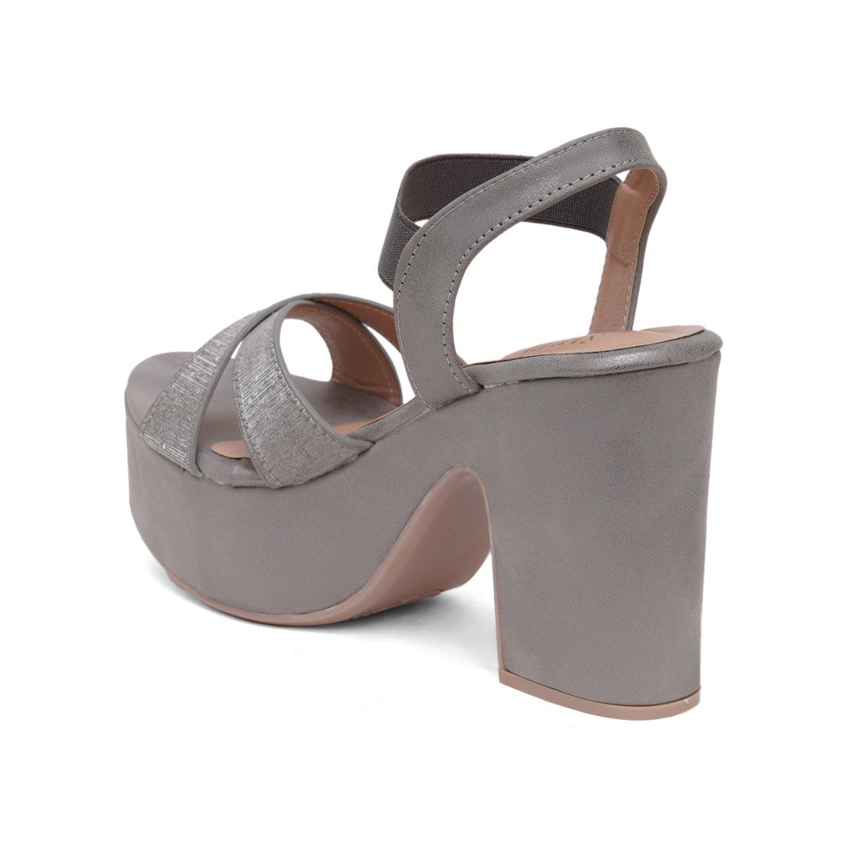 Buy SHUZ TOUCH Solid Cross Strap Sling Back Chunky Heels - Grey Online