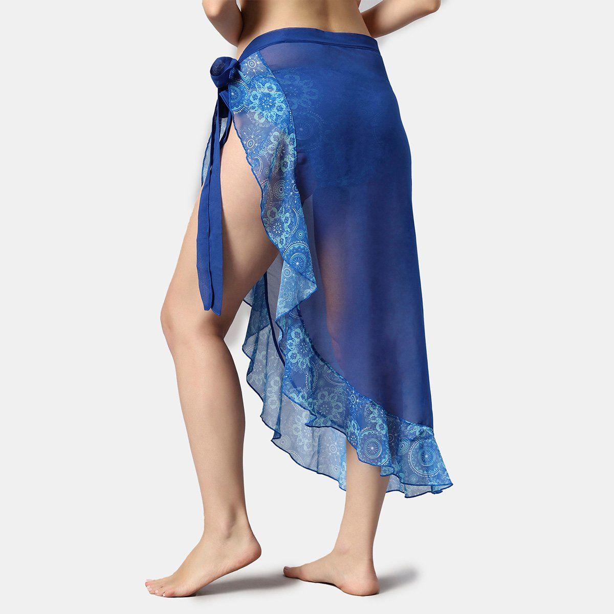 Buy Soie Aqua Swimwear Blue Solid And Printed Wrap Around Sarong Cover Up Online