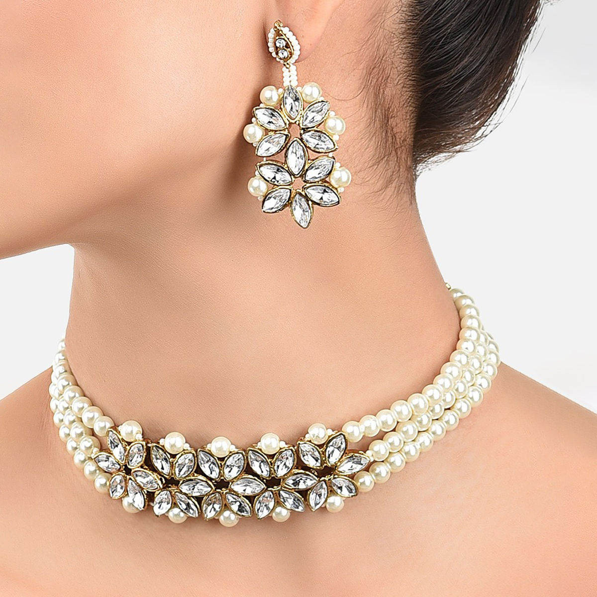 Buy Zaveri Pearls Gold Tone Crystal Shine Stones & Multistrand Pearls ...