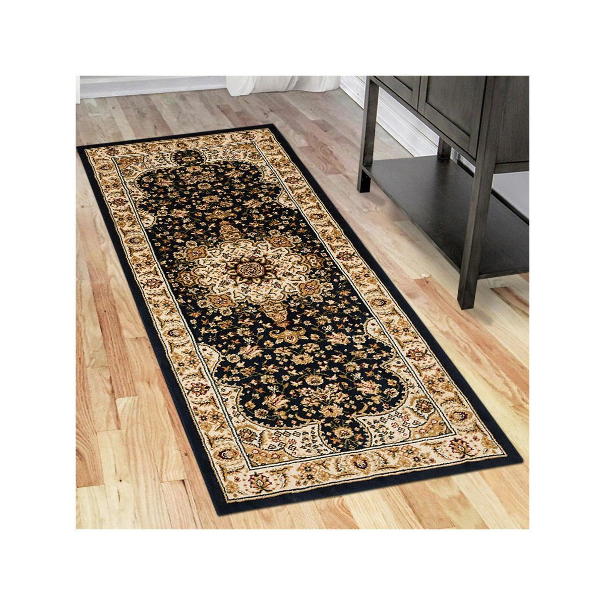 Buy OBSESSIONS Traditional Polypropylene Bedside Runner Black & Gold Online
