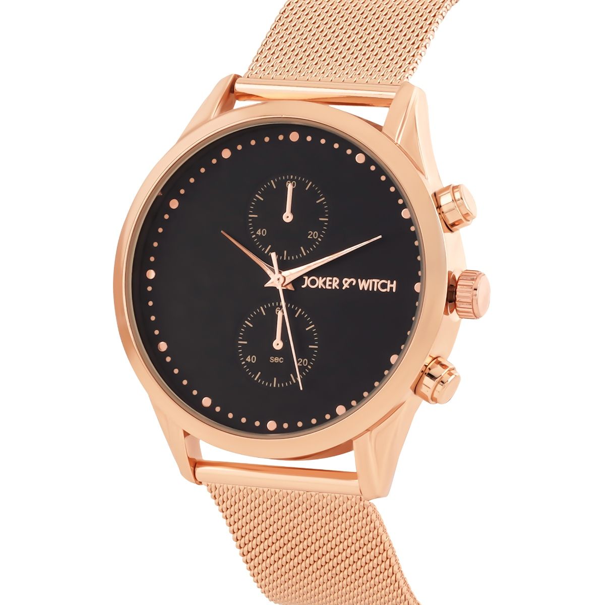 Buy Joker & Witch Quant Black Dial Rose Gold Mesh Strap Watch Online