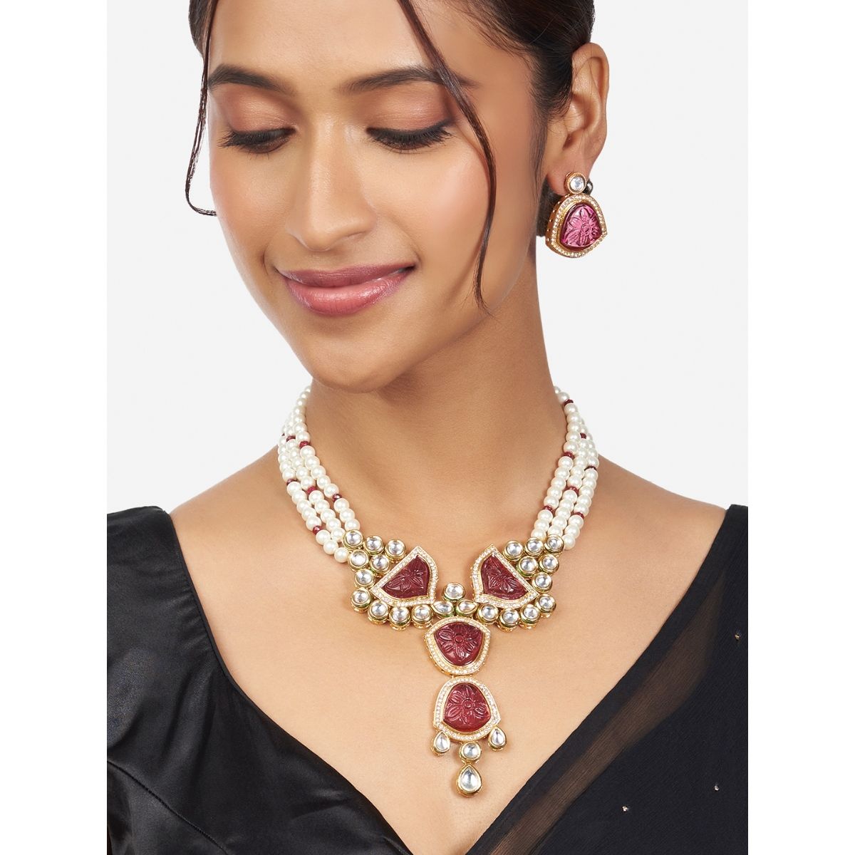 Buy Joules By Radhika Gold Finish Red And White Kundan Polki Necklace