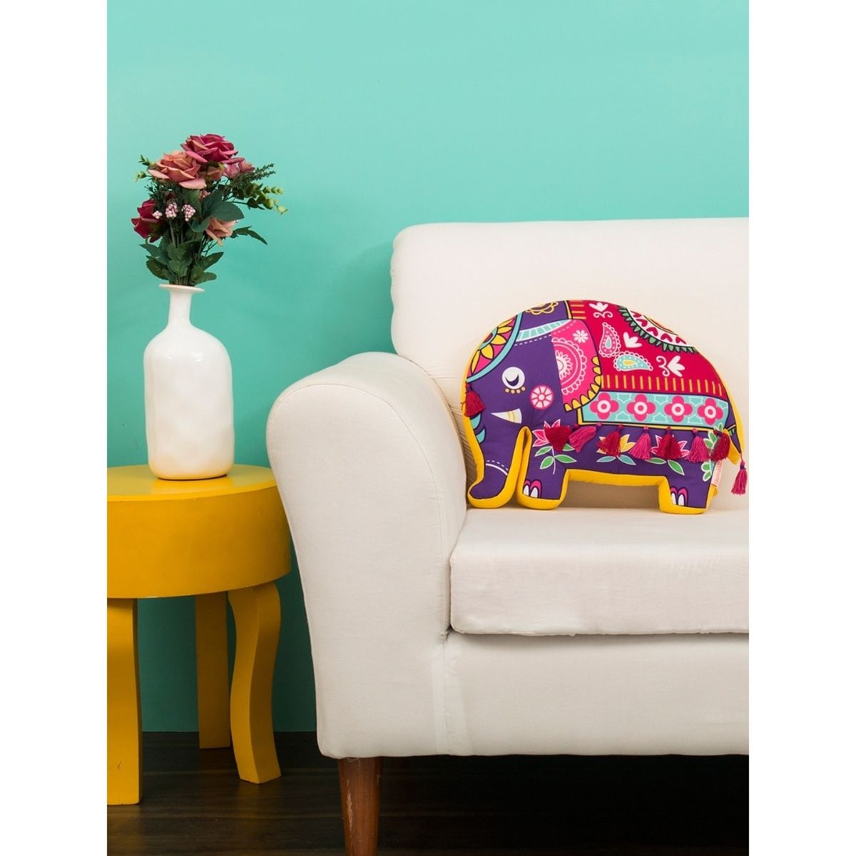 Buy Chumbak Floral Elephant Shape Cushion Online