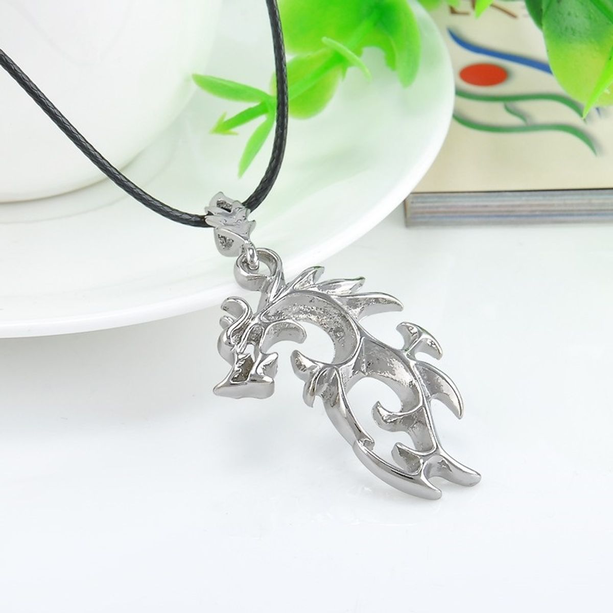 Buy Fabula Jewellery Silver Dragon Pendant With Black Fashion Chain For ...