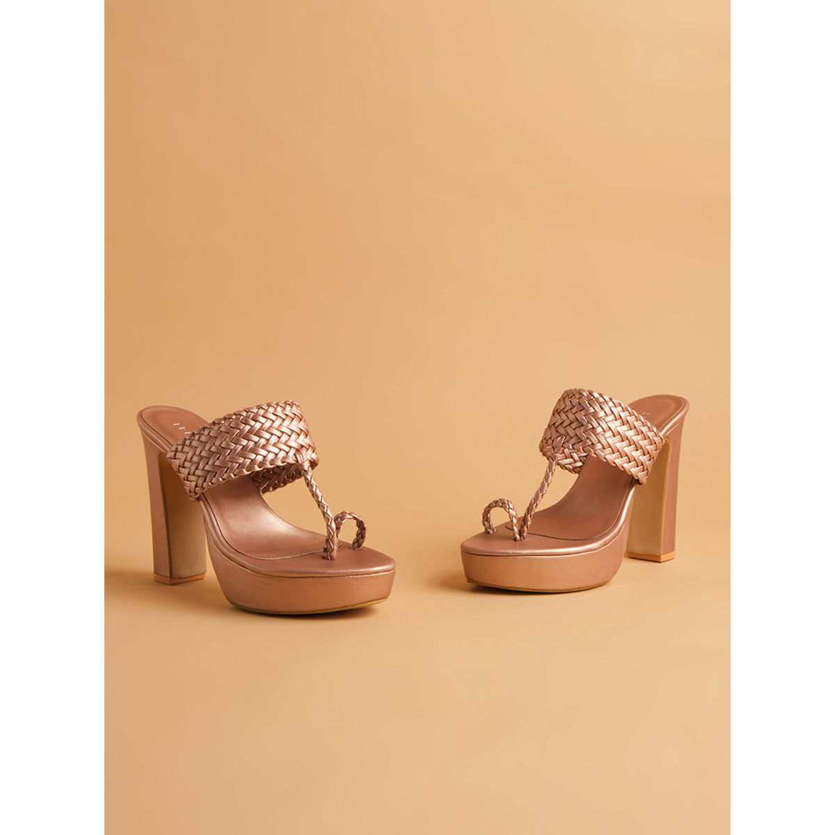 Buy Eridani Woven Rosegold Frida Kolhapuri Heels Online