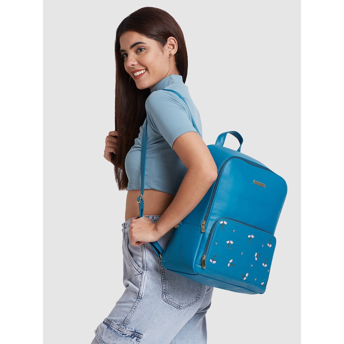 Buy Caprese Adah Laptop Backpack Large Blue Online