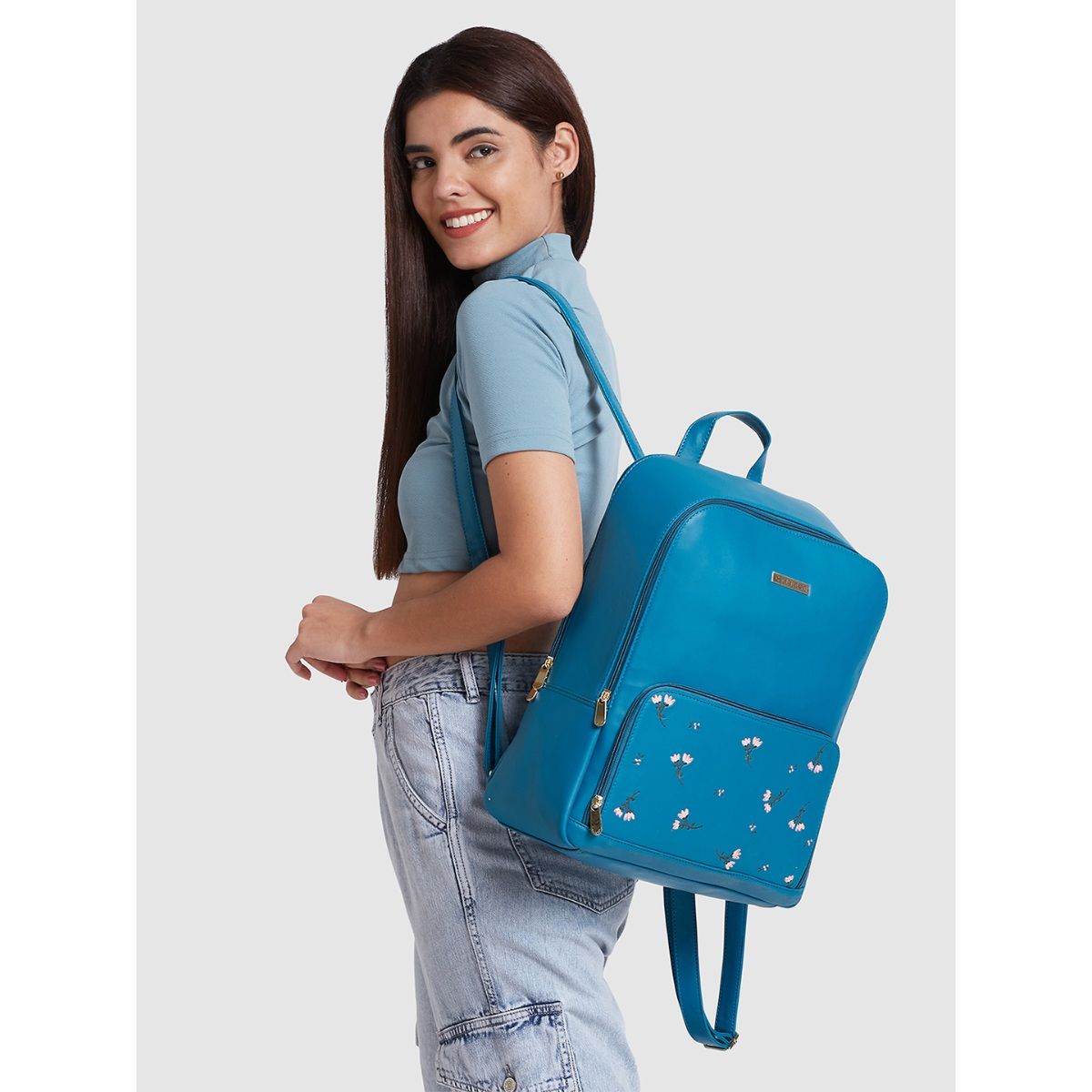 Buy Caprese Adah Laptop Backpack Large Blue Online
