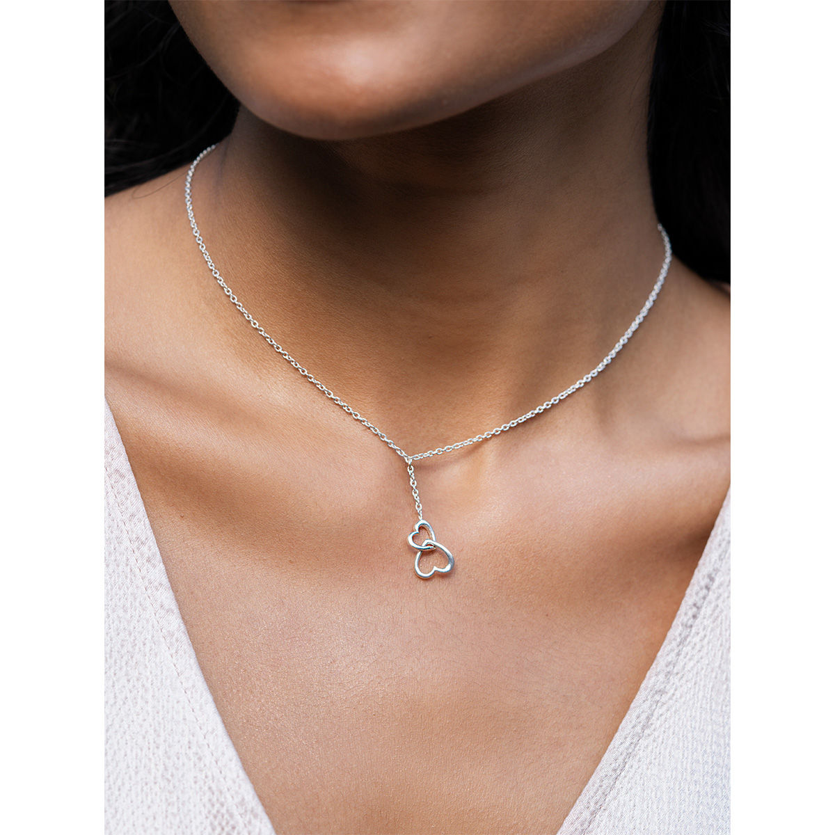 Buy 925 Silver Shaya by CaratLane Heart To Heart Neckace in Online