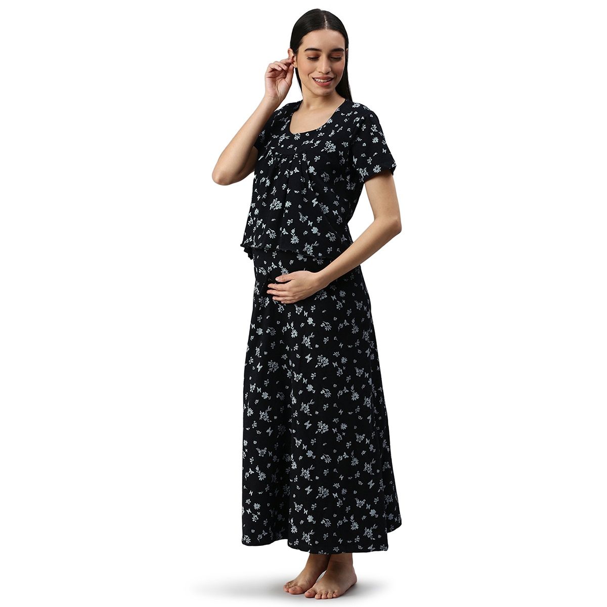 Buy Nejo Feeding - Nursing Maternity Full Length Night Dress - Black Online