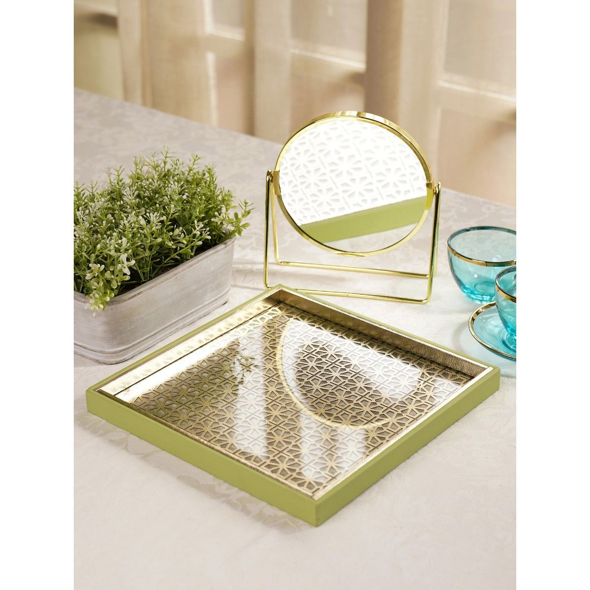 Buy Pure Home + Living Green and Gold Dual Toned Faux Leather Platter ...
