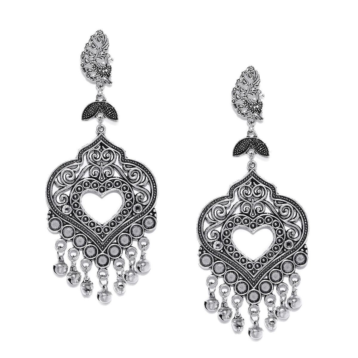 Fida Oxidised Silver Mor Heart Drop Earrings: Buy Fida Oxidised Silver ...