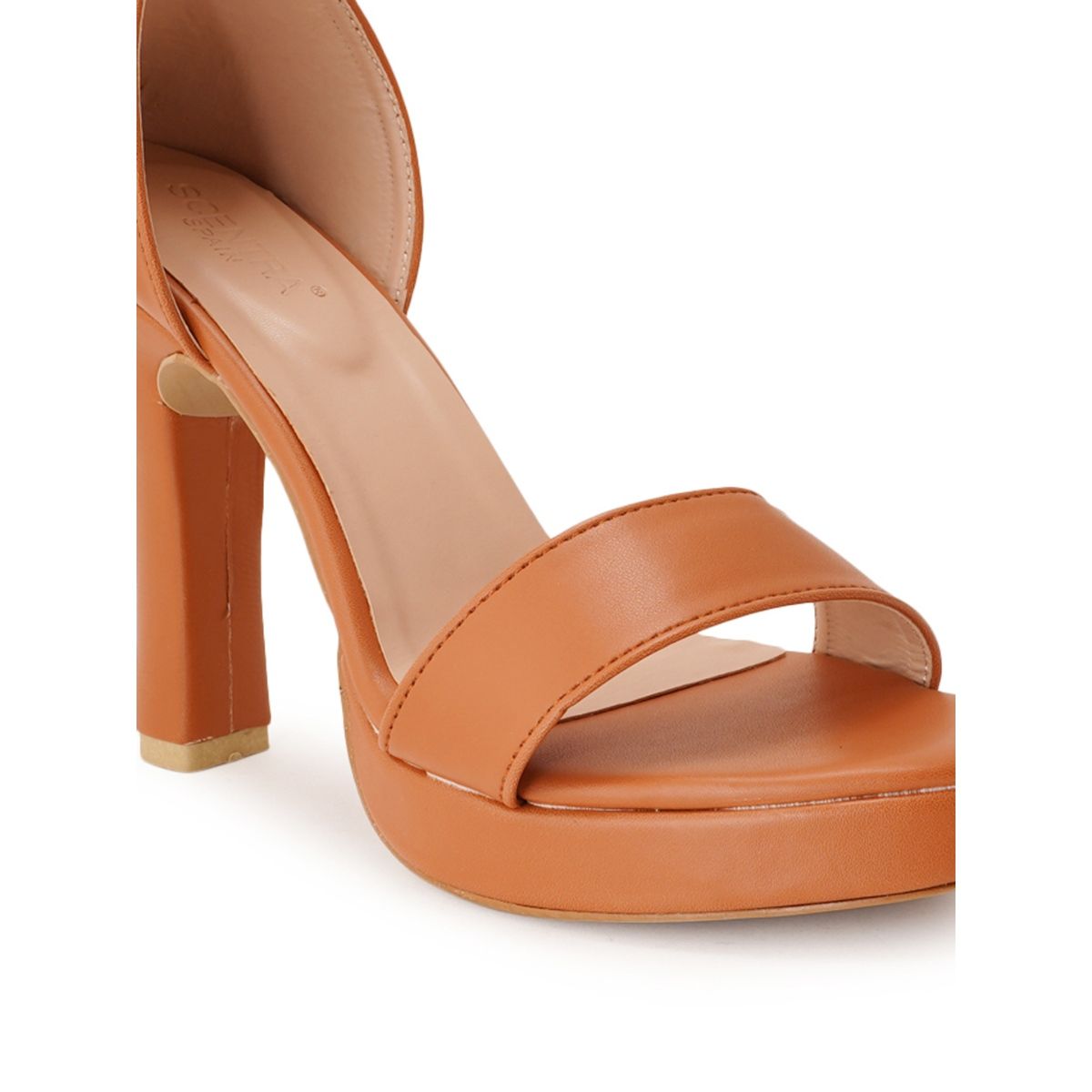 SCENTRA Spain Solid Tan Block Heels: Buy SCENTRA Spain Solid Tan Block ...