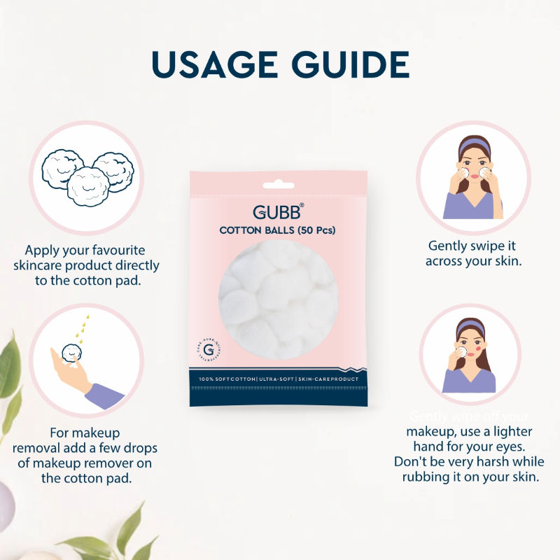 Buy GUBB White Cotton Balls For Face Cleansing & Makeup Removal - 50 ...