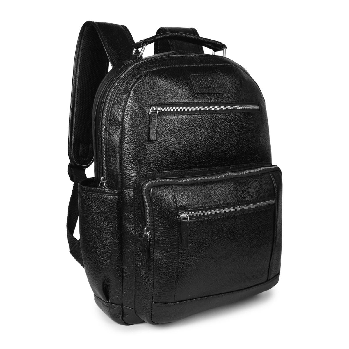 Buy Teakwood Unisex Genuine Leather Black Solid Backpack Online