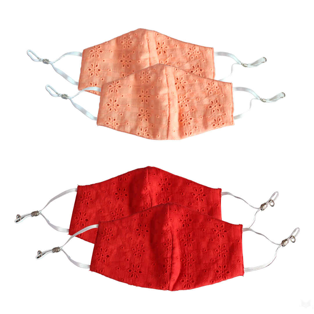 Buy Bellofox Peach Chikan And Red Chikan Face Mask (Set Of 4) Online