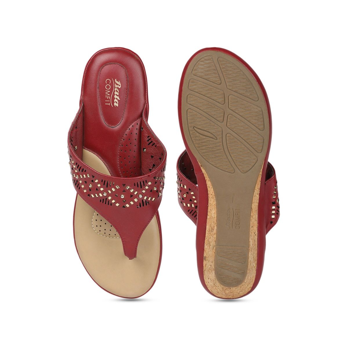 Bata Embellished Red Wedges: Buy Bata Embellished Red Wedges Online at ...