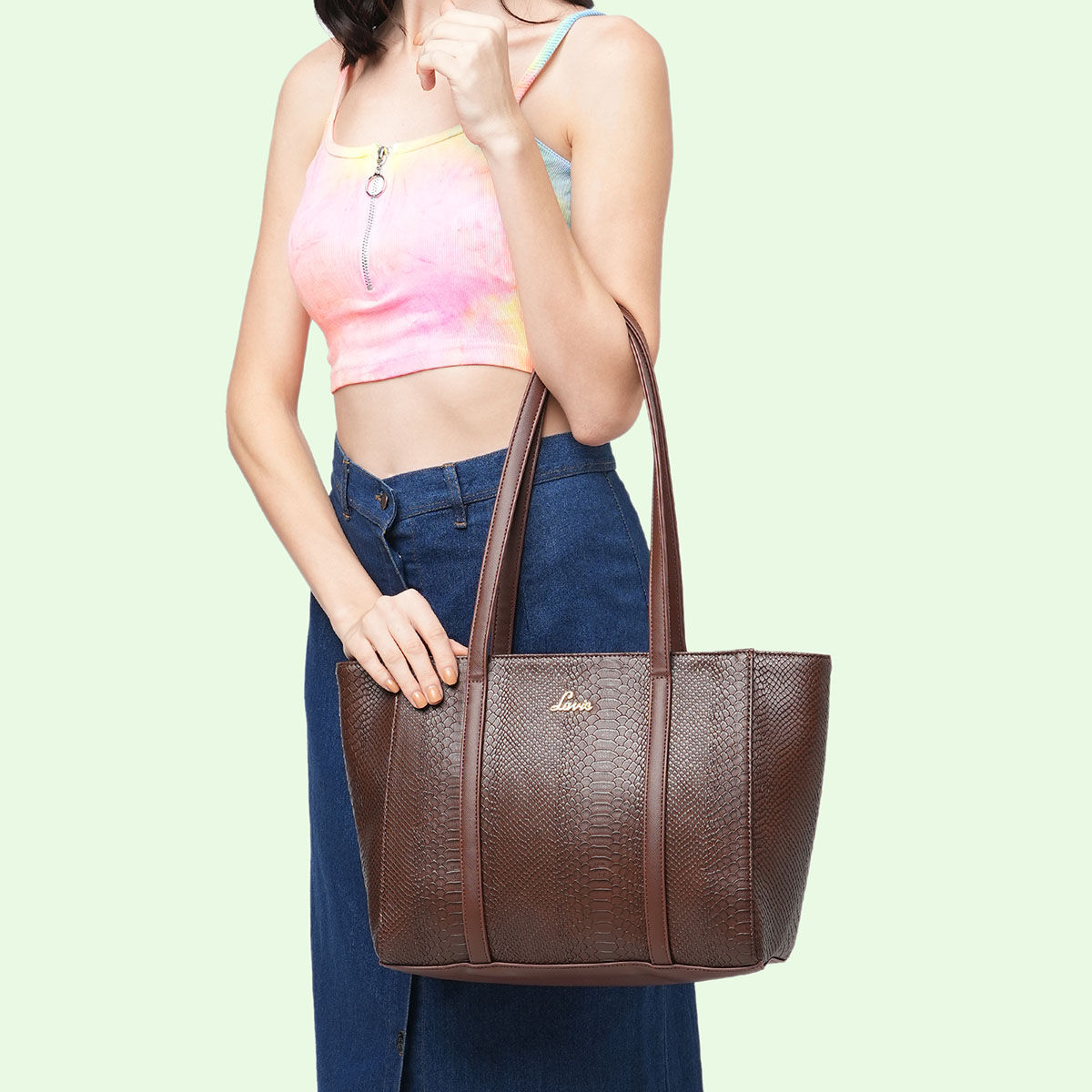 Buy Lavie Women's Croclo Tote (Brown) (L) Online