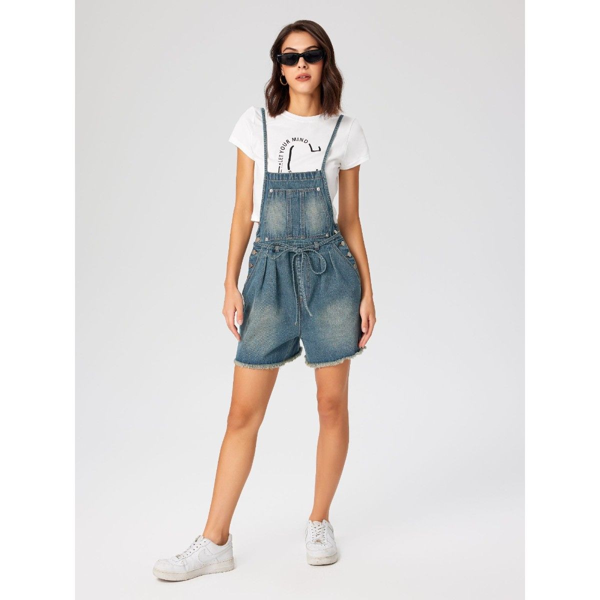 Buy Cider Denim Solid Belted Dungaree (Set of 2) Online