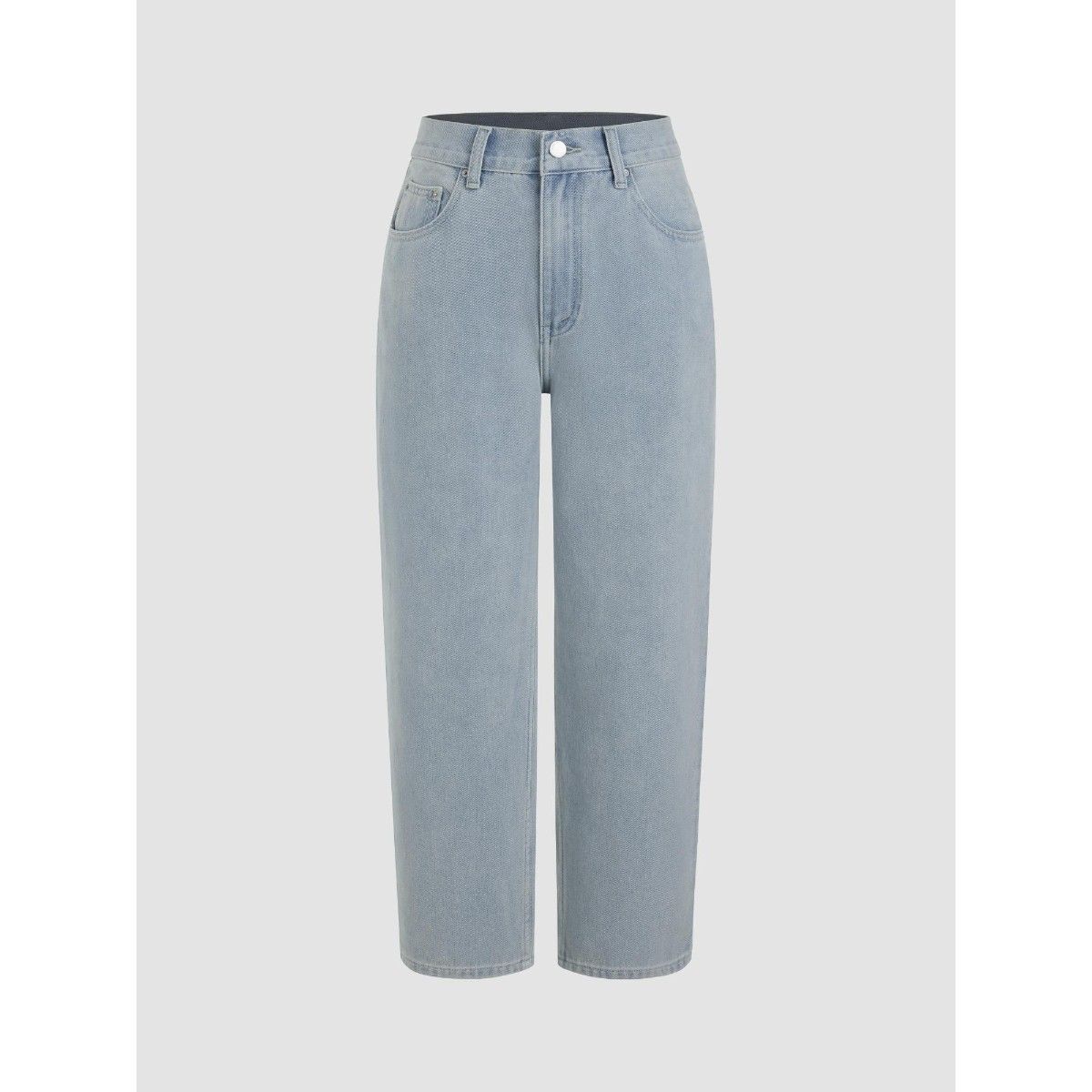 Buy Cider Baby Blue Denim Mid Rise Solid Barrel Leg Cropped Jeans Online