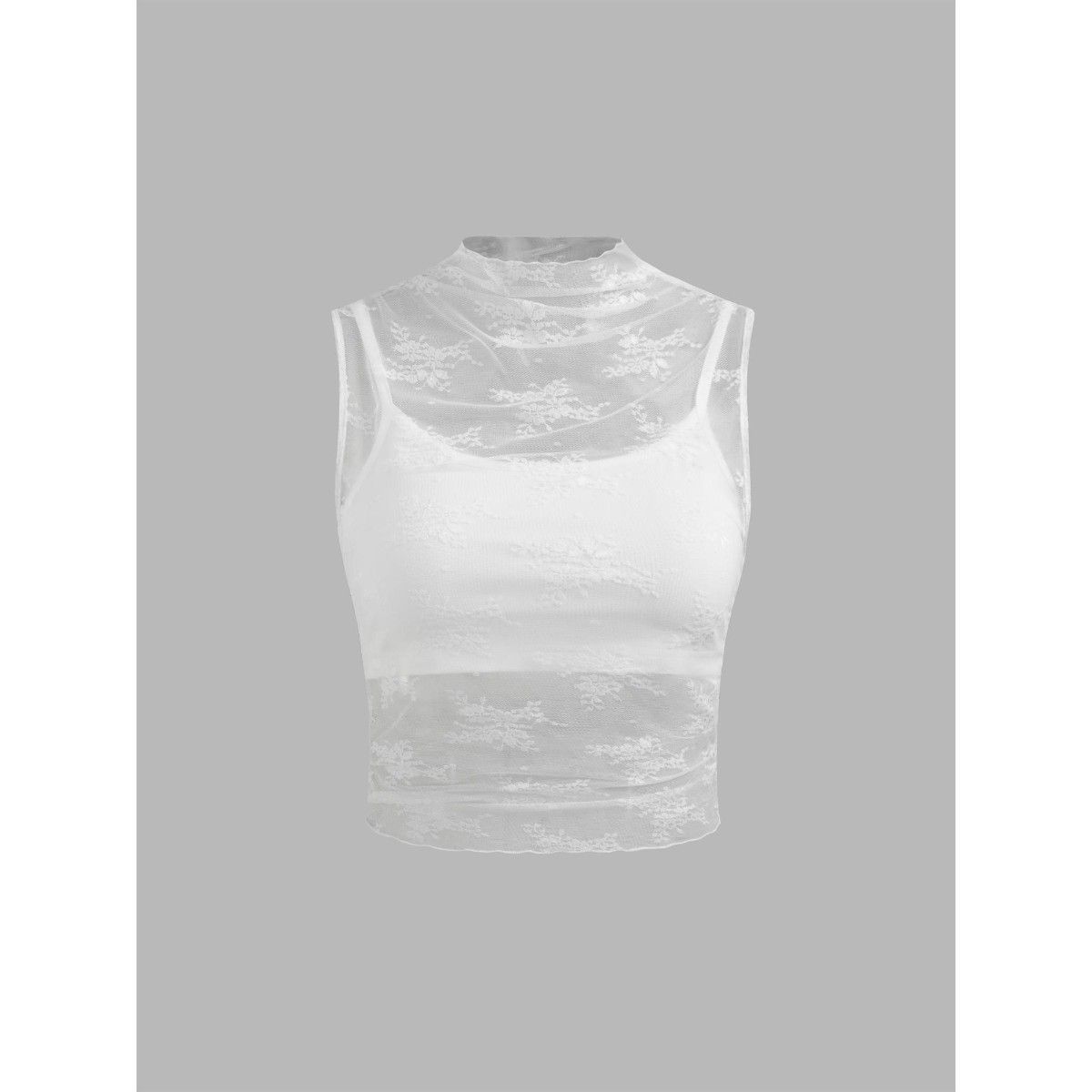 Buy Cider See Through Floral Embroidery Crop Top With Solid Crop Cami Top Set Of 2 Online