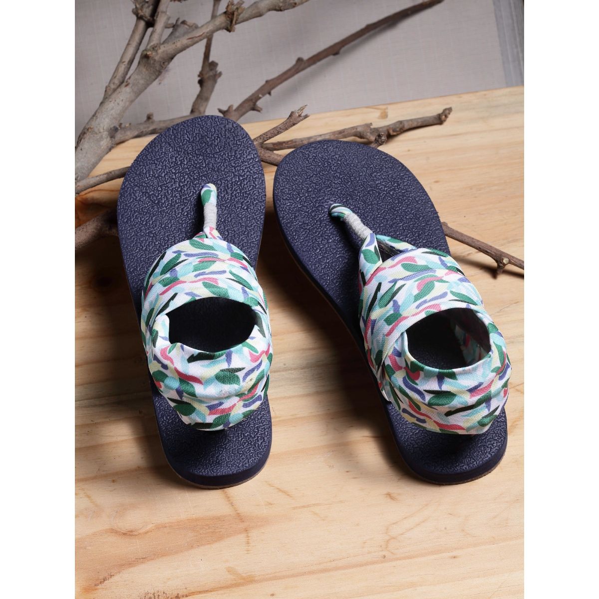 Buy SOLETHREADS Yoga Sling Navy Printed Women Sandals Online