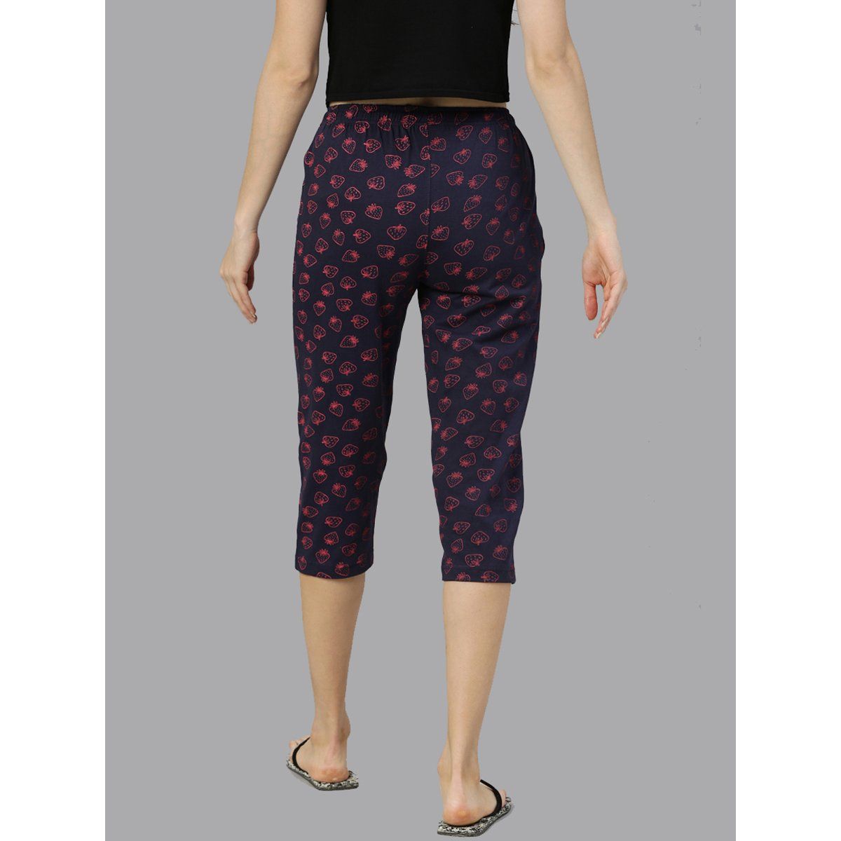 Buy Kryptic Women Navy & Teal Blue Printed Regular Fit Cotton Capris ...