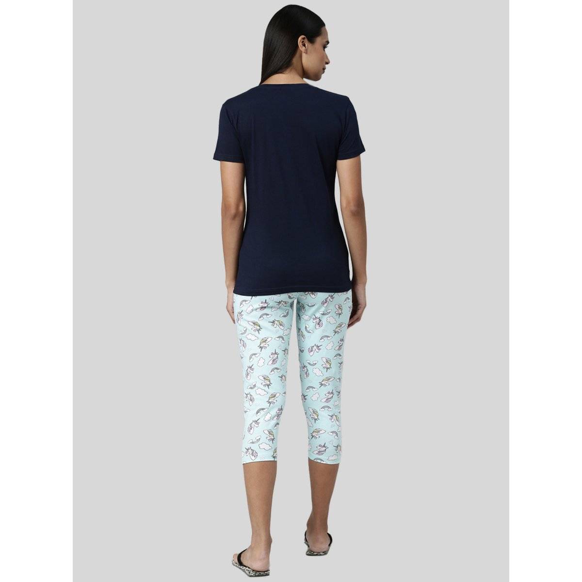 Buy Kryptic Navy and Aqua Cotton Printed Capri for Women (Set of 2) Online