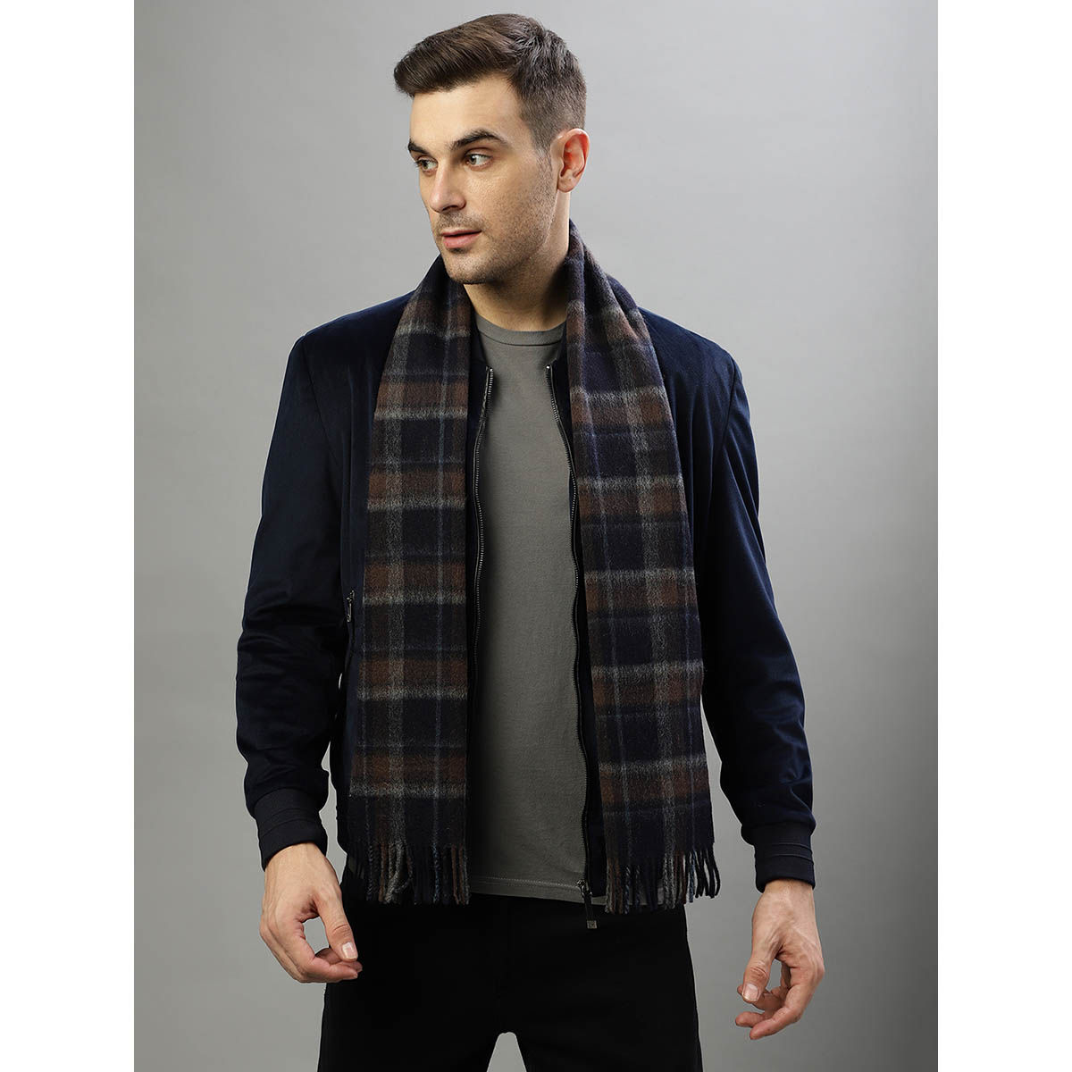 Buy Bruun & Stengade Men Navy Blue Checked Muffler Online