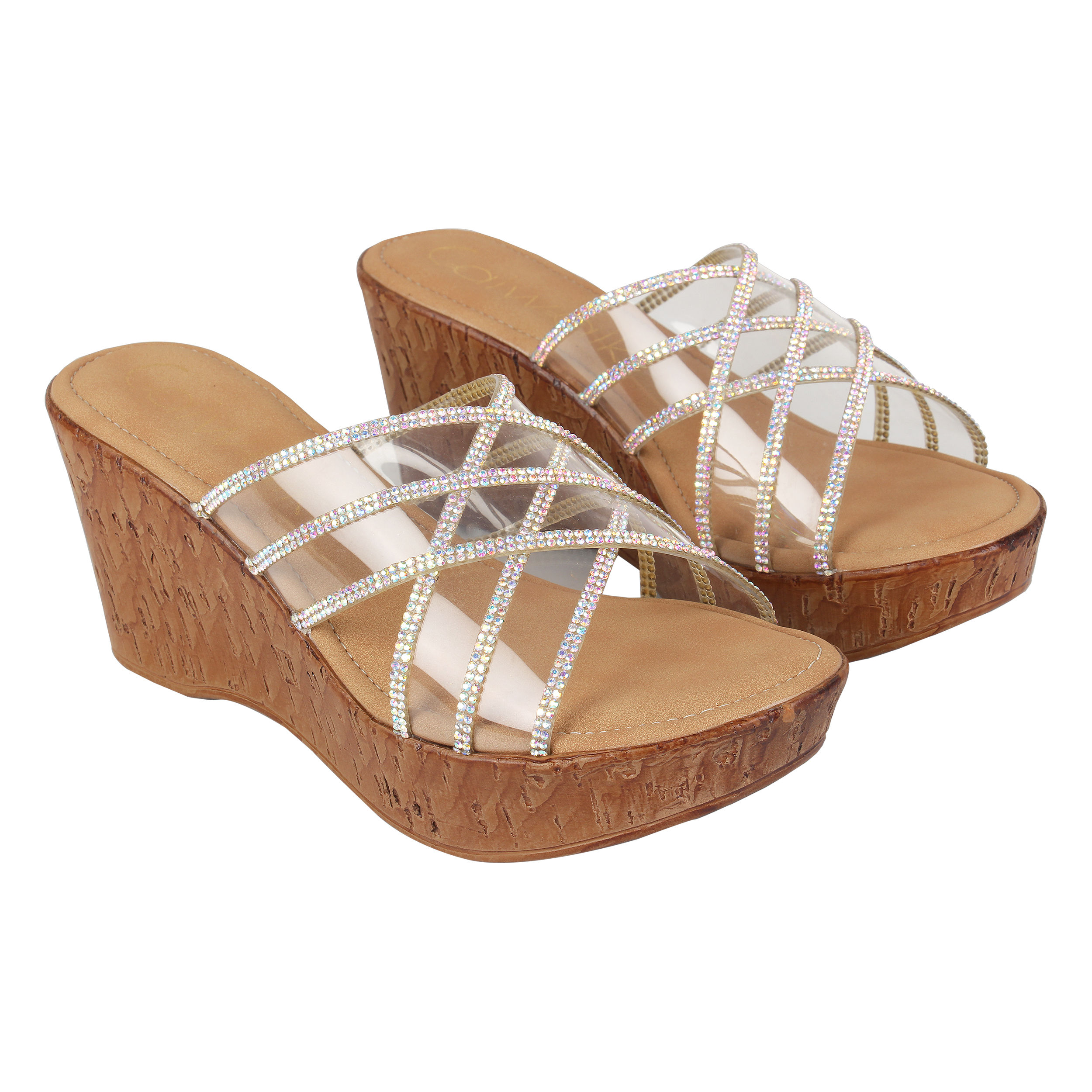 CATWALK Beige Clear Embellished Wedges: Buy CATWALK Beige Clear ...