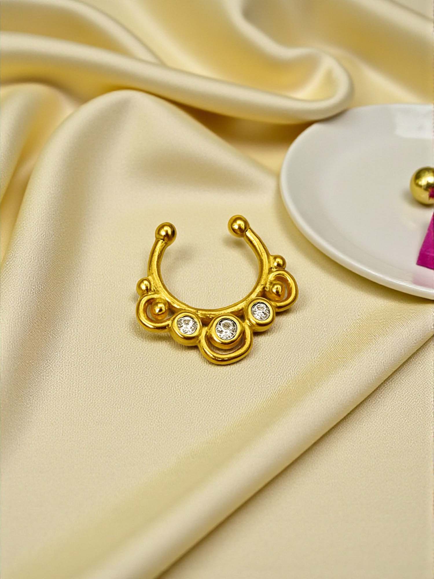 Buy Accessher Gold-Tone U-Shape Clip-On Septum Adjustable Nose Ring ...